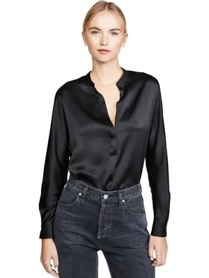 Vince Band Collar Blouse - Black