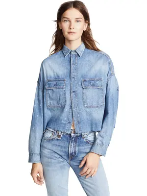 R13 Cropped Denim Shirt - Brindley