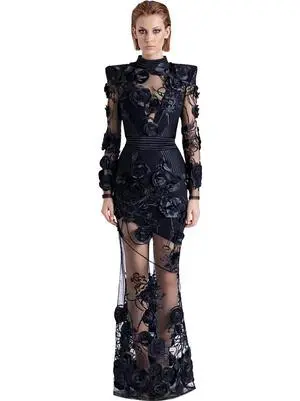 ZHIVAGO One More Kiss Dear" Floral Lace Gown - Black