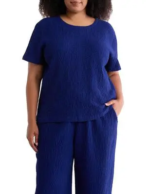 Eileen Fisher Textured Organic Cotton Stretch Top With Keyhole Closure - Infinity