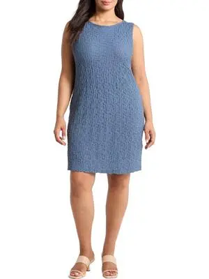 Eileen Fisher Bateau Neck Textured Cotton Blend Dress - Cldsp