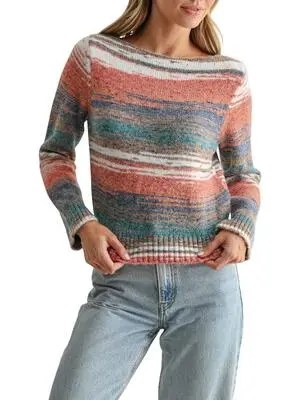 ALL IN FAVOR Striped Boat Neck Sweater - Red Slate