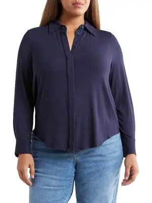 Universal Standard Universal Standard Elbe Button-Up Shirt Midnight