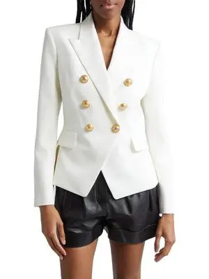 Balmain Double-breasted Grain De Poudre Blazer - White