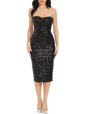 Dress The Population Shailene Sequin Strapless Dress - Black
