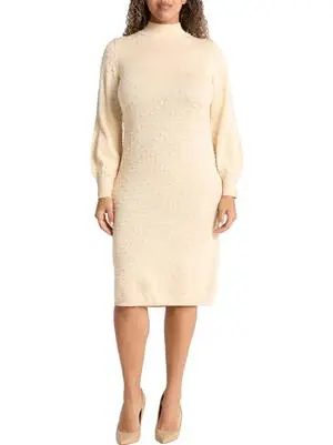 ANNE KLEIN Anne Klein Textured Bobble Stitch Mock Neck Sweater Dress