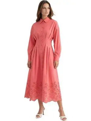 EXQUISE Embroidered Midi Shirt Dress - Pink