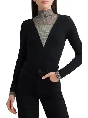 NIKKI LUND Gillian Rhinestone Rib Top - Black