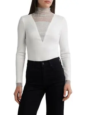NIKKI LUND Gillian Rhinestone Rib Top - White