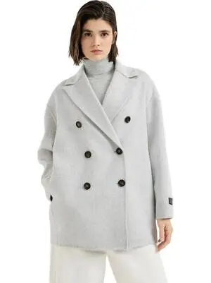Brunello Cucinelli Cashmere Double Beaver Cloth Pea Coat With Precious Patch - Light Grey