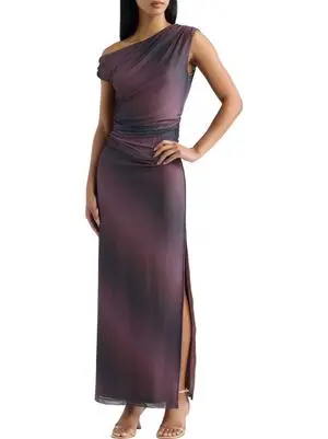 Line & Dot Finley Ruched Mesh Maxi Dress - Plum