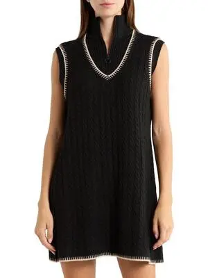UGG Rylynn Sleeveless Quarter-zip Cable-knit Minidress - Black