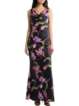 Line & Dot Calluna Floral Print Cowl Neck Maxi Dress - Black Multi