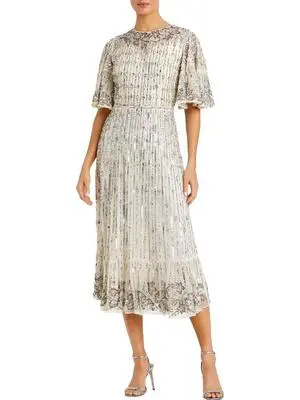 Mac Duggal Mac Duggal Embellished Flounce Sleeve Midi Dress 285