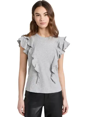 Veronica Beard Bea Ruffle Tee - Heather Grey