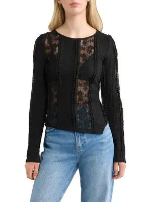 24COLOURS Lace Asymmetric Hem Top