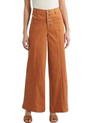 Wit & Wisdom High Waist Wide Leg Pants With Exposed Button Fly - Desert Bronze