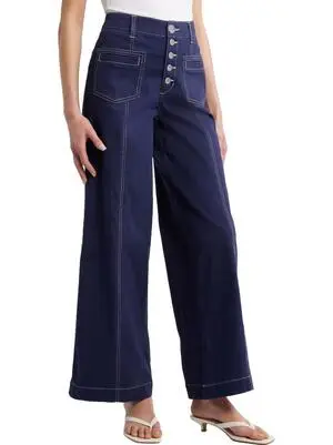 Wit & Wisdom High Waist Wide Leg Pants With Exposed Button Fly - Evening Blue