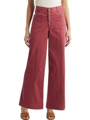 Wit & Wisdom High Waist Wide Leg Pants With Exposed Button Fly - Spiced Tea