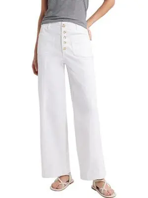 Wit & Wisdom High Waist Wide Leg Pants With Exposed Button Fly White
