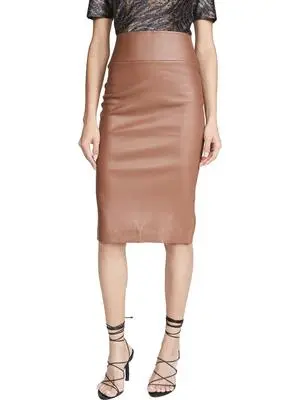 Sprwmn Leather Pencil Knee Length Skirt - Hazelnut
