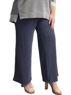 STANDARDS & PRACTICES Texture Wide Leg Ankle Pants - Navy