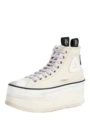 R13 Platform High Top Sneakers With Zipper Detail - Ecru