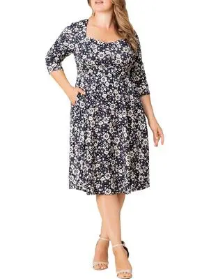 KIYONNA Floral Royal Sweetheart Dress Aegean Blue Florals