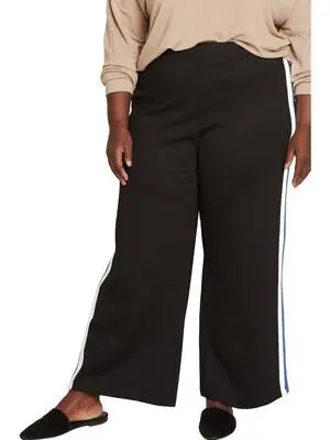 Universal Standard Stephanie Ponte Wide Leg Pants - Black With Blue/ White Stripe