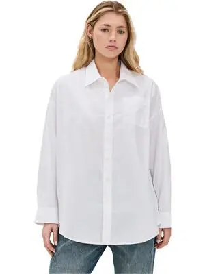 R13 Drop Neck Oxford Shirt - White