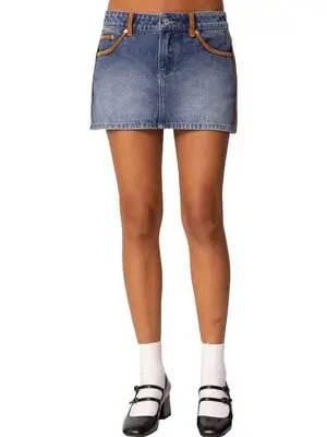 EDIKTED EDIKTED Vera Suede Trim Denim Miniskirt