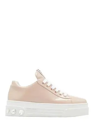 Miu Miu Crystal-embellished Leather Sneakers - Neutral
