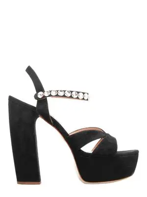 Miu Miu Jeweled Strap Suede Platform Sandals - Black