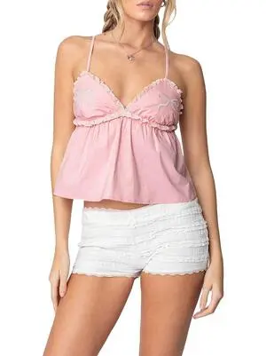 EDIKTED Bow Frill Babydoll Top - Light-pink