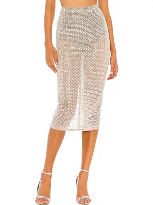 CAMILA COELHO Beatriz Midi Skirt In Metallic - Silver
