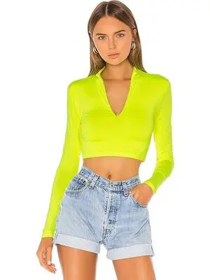 Superdown Nicky Zip Crop Top - Neon Yellow
