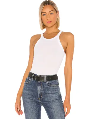 Lna Ribbed Skinny Racer Tank - White