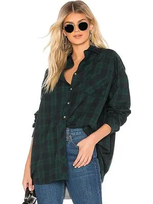 Superdown Audriana Oversized Flannel Top - Green