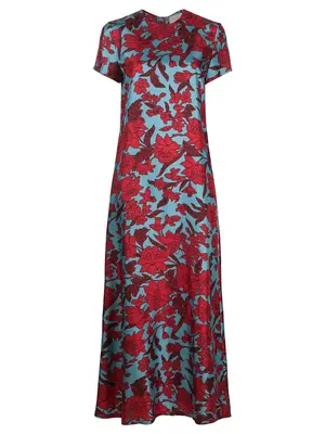 La DoubleJ Floral Print Silk Swing Dress - Red