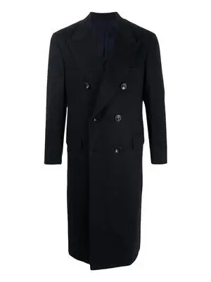 Kiton Double-breasted Cashmere Coat - Blue