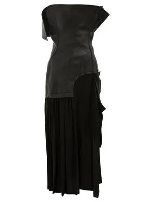 Yohji Yamamoto Lambskin And Silk Strapless Dress - Black