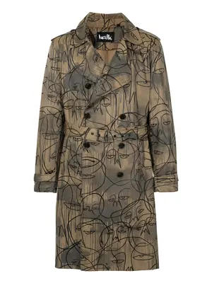 HACULLA. Face Print Mid-length Coat - Brown