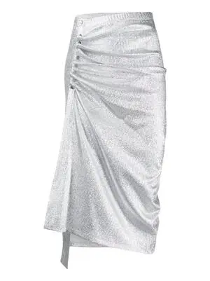 Rabanne Ruched Metallic Midi Skirt - Silver