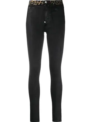 PHILIPP PLEIN Leopard-Trimmed Skinny Jeans
