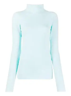 Helmut Lang Ribbed Roll Neck Long Sleeve Top - Blue