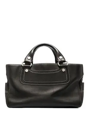 Celine Contrast Stitching Tote Bag - Black