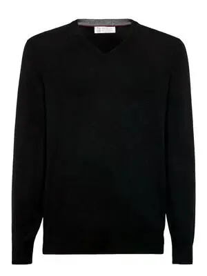 Brunello Cucinelli V-neck Cashmere Jumper - Black