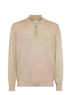 Brunello Cucinelli High Neck Zip Front Sweatshirt - Neutrals