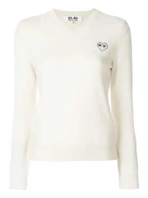 Play Comme Des Garcon V-neck Pullover - White