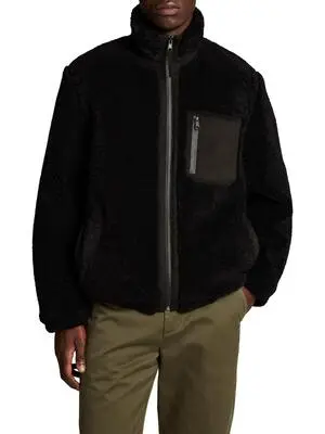 Vince Sherpa Zip Jacket With Bonded Zippers - Black